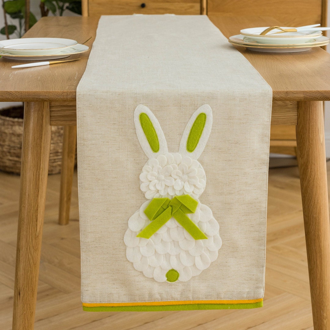 3D Easter Bunny Linen Table Runner, Table Runner Handmade - Etsy