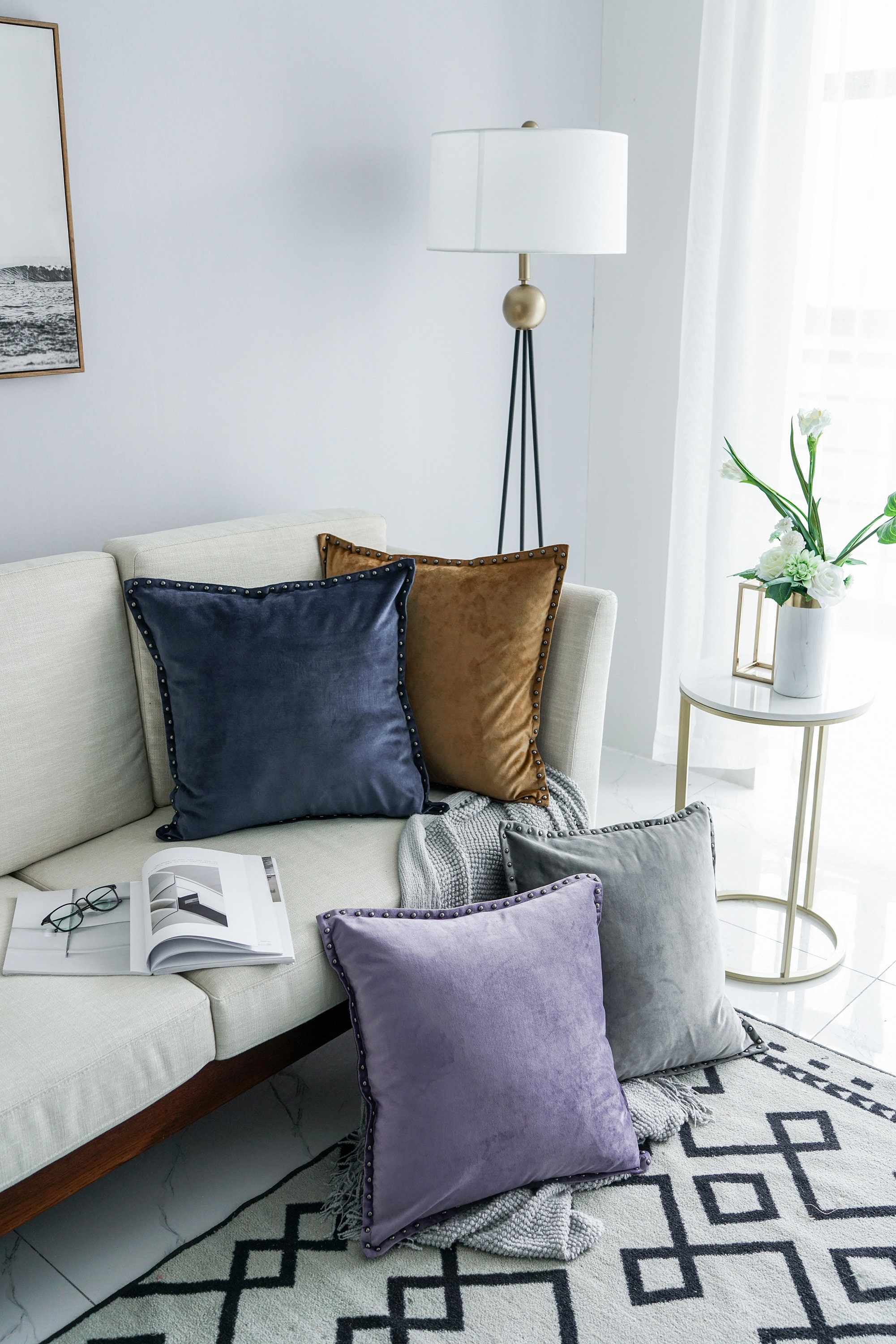 Velvet Rivet Studs Vintage Style Decorative Throw Pillow Cover | Etsy