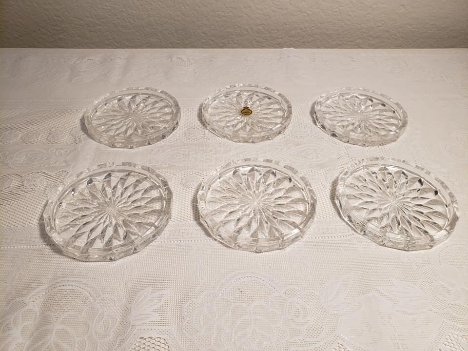 Six Vintage Bavaria 24% Full Lead Crystal Glass Ornate Coasters Made in ...