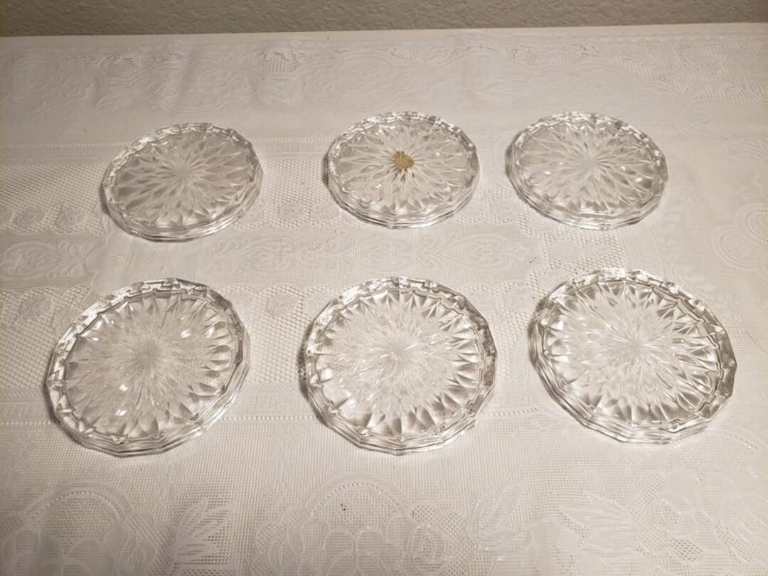 Six Vintage Bavaria 24% Full Lead Crystal Glass Ornate Coasters Made in ...