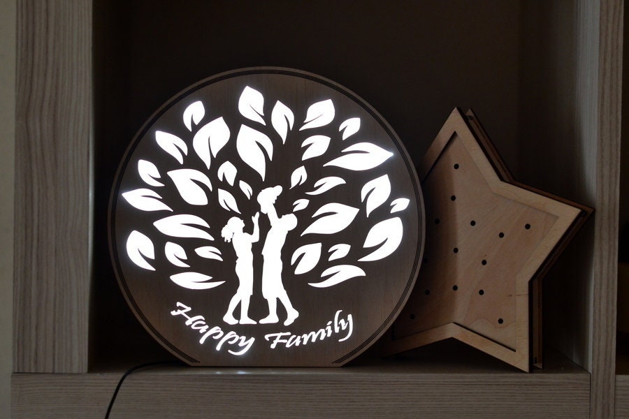 Family Tree Gift Custom Wood Lamp Personalized LED Lamp - Etsy