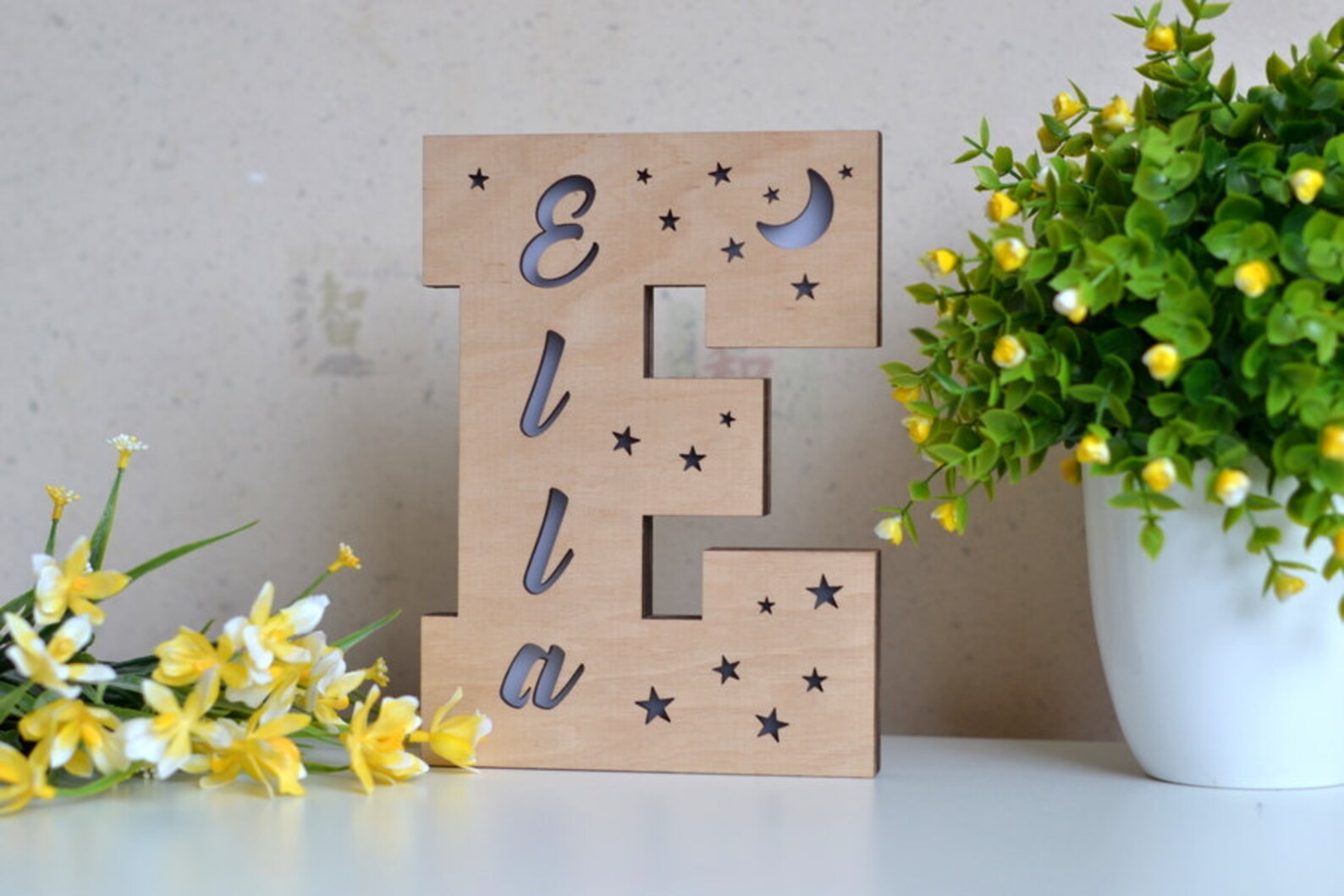 Girls Night Light With Custom Name Letter E Lamp Nursery - Etsy
