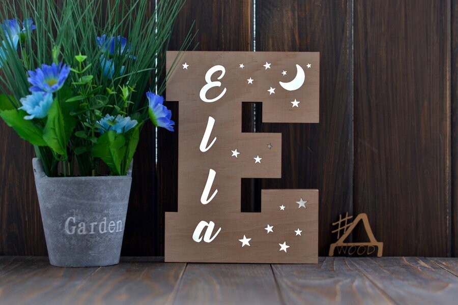 Girls Night Light With Custom Name Letter E Lamp Nursery - Etsy