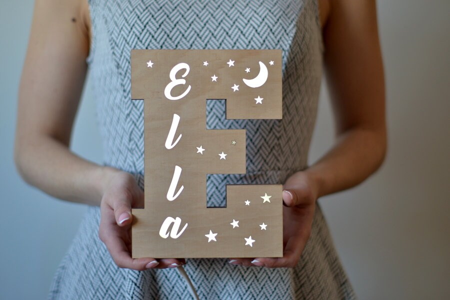 Girls Night Light With Custom Name Letter E Lamp Nursery - Etsy