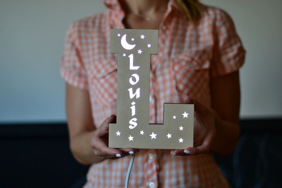 Letter L Lamp Personalized Gifts for Teenagers or Kids Room Wood LED ...