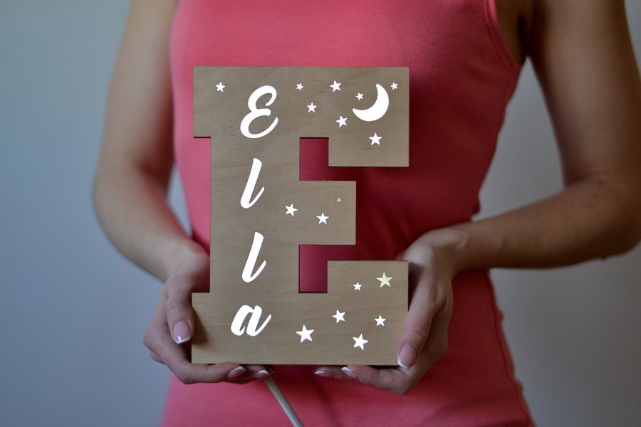 Girls Night Light With Custom Name Letter E Lamp Nursery - Etsy