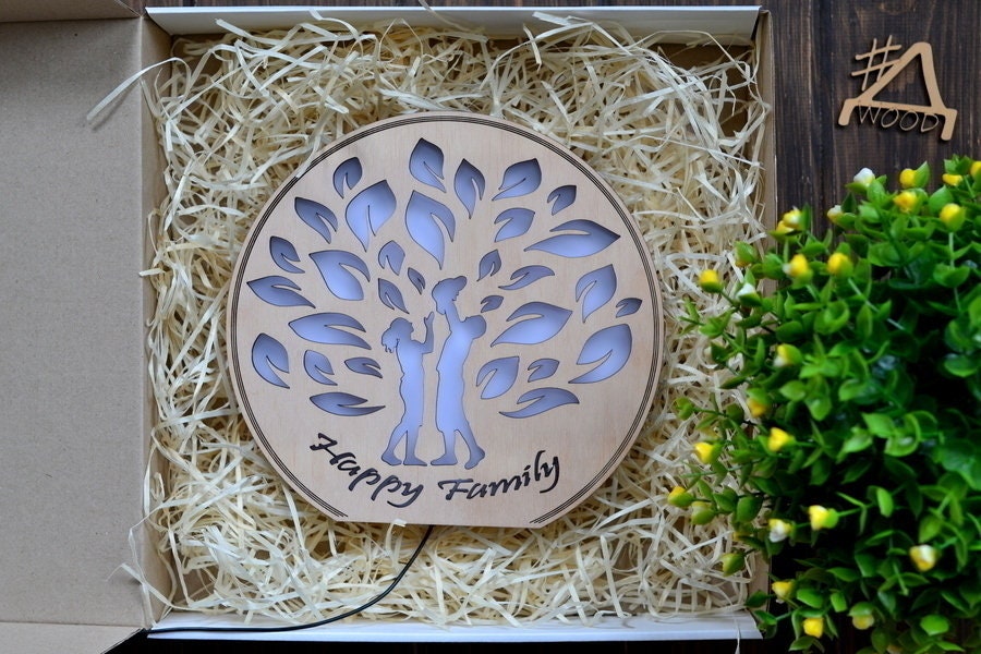 Family Tree Gift Custom Wood Lamp Personalized LED Lamp - Etsy