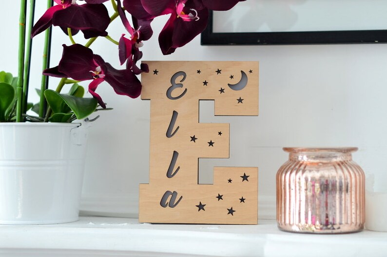 Girls Night Light With Custom Name Letter E Lamp Nursery - Etsy