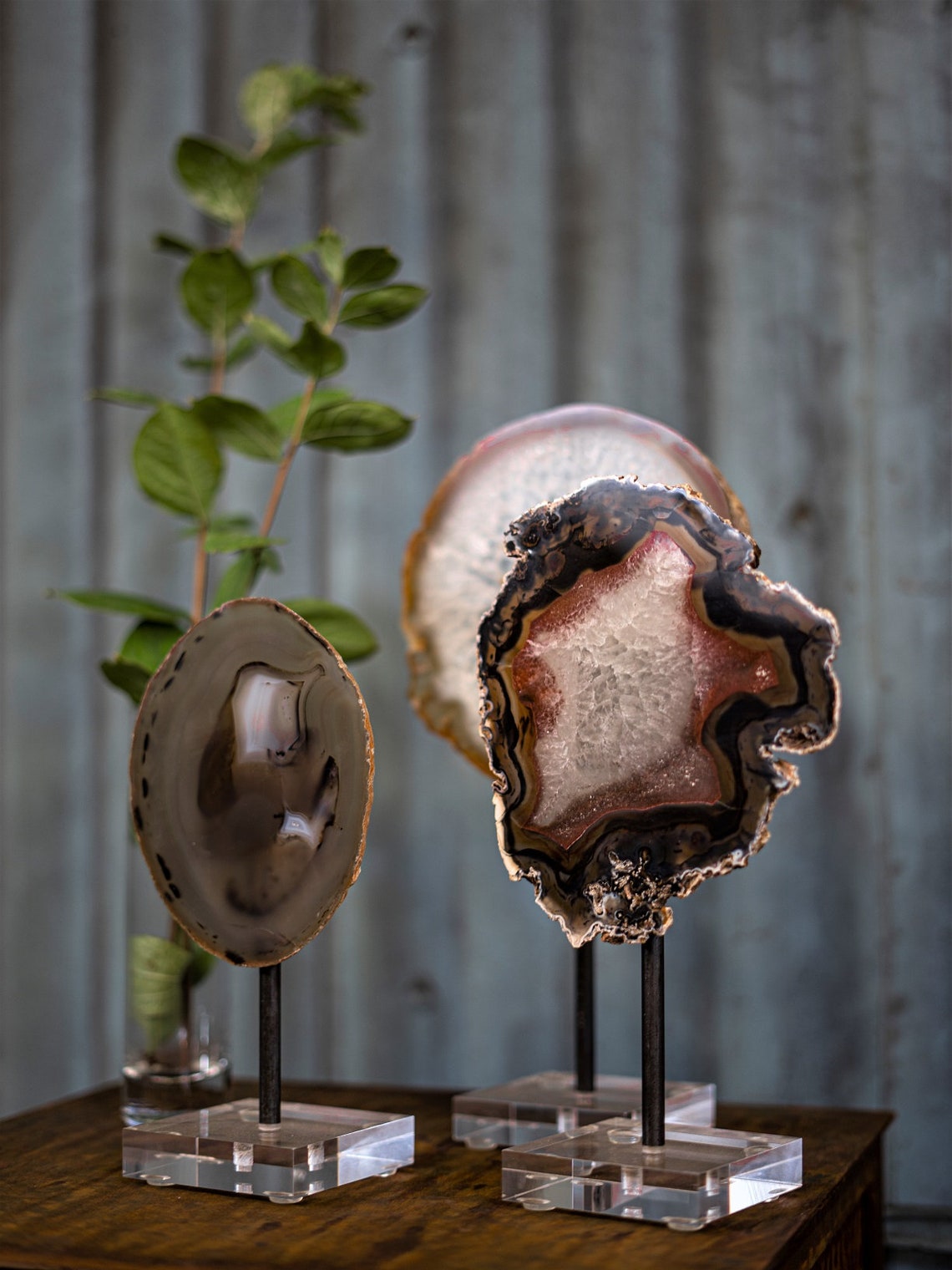 Agate Slice on Stand Set of Three Polished Natural Brazilian - Etsy