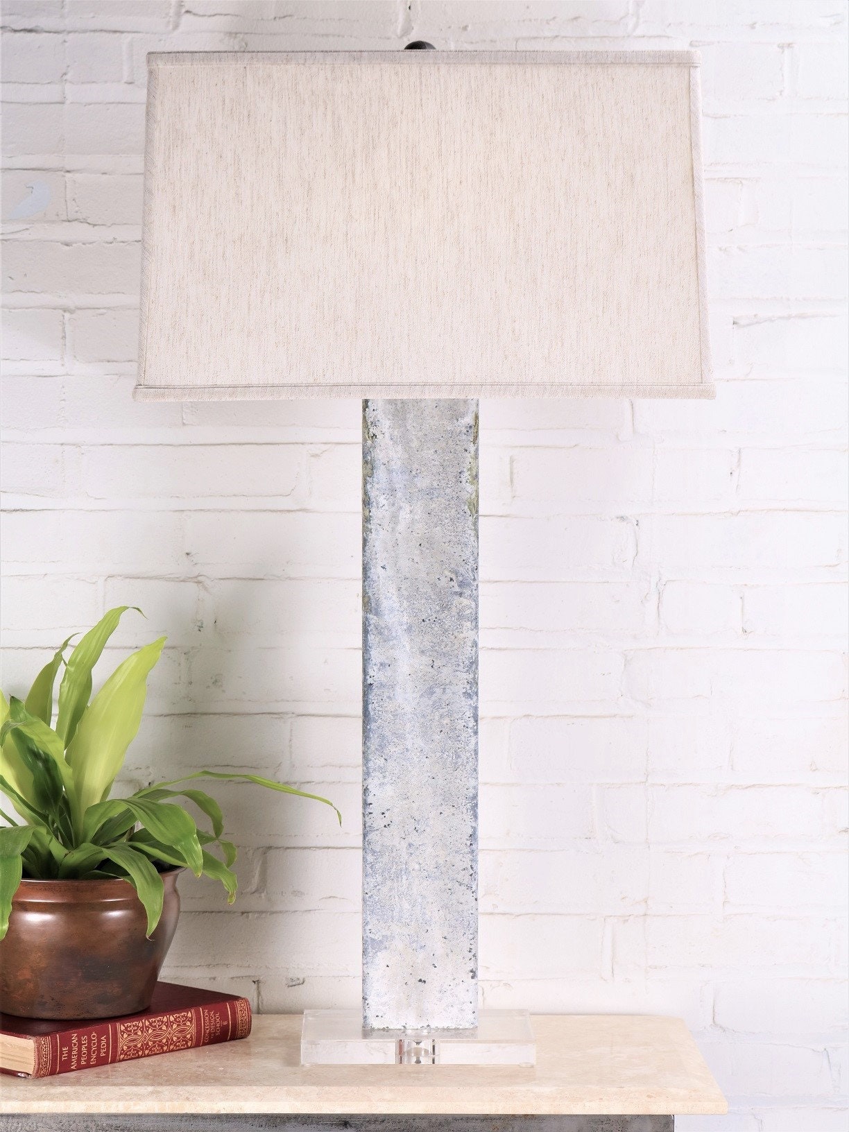 Handmade Iron Table Lamp With Linen Shade, Acrylic Base - Modern Rustic ...