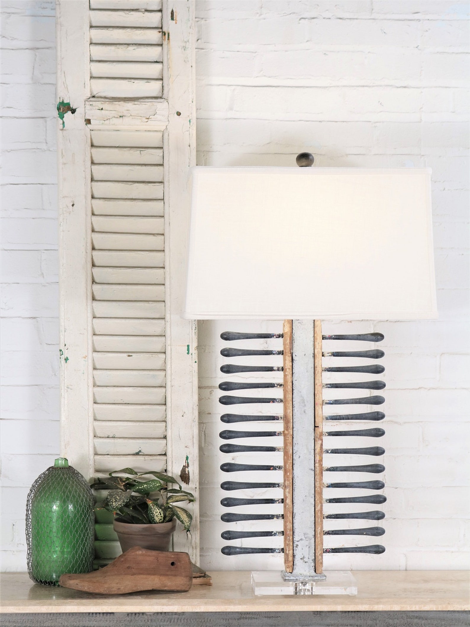 Handmade Vintage Balloon Mold Table Lamp, Linen Shade, Acrylic Base ...