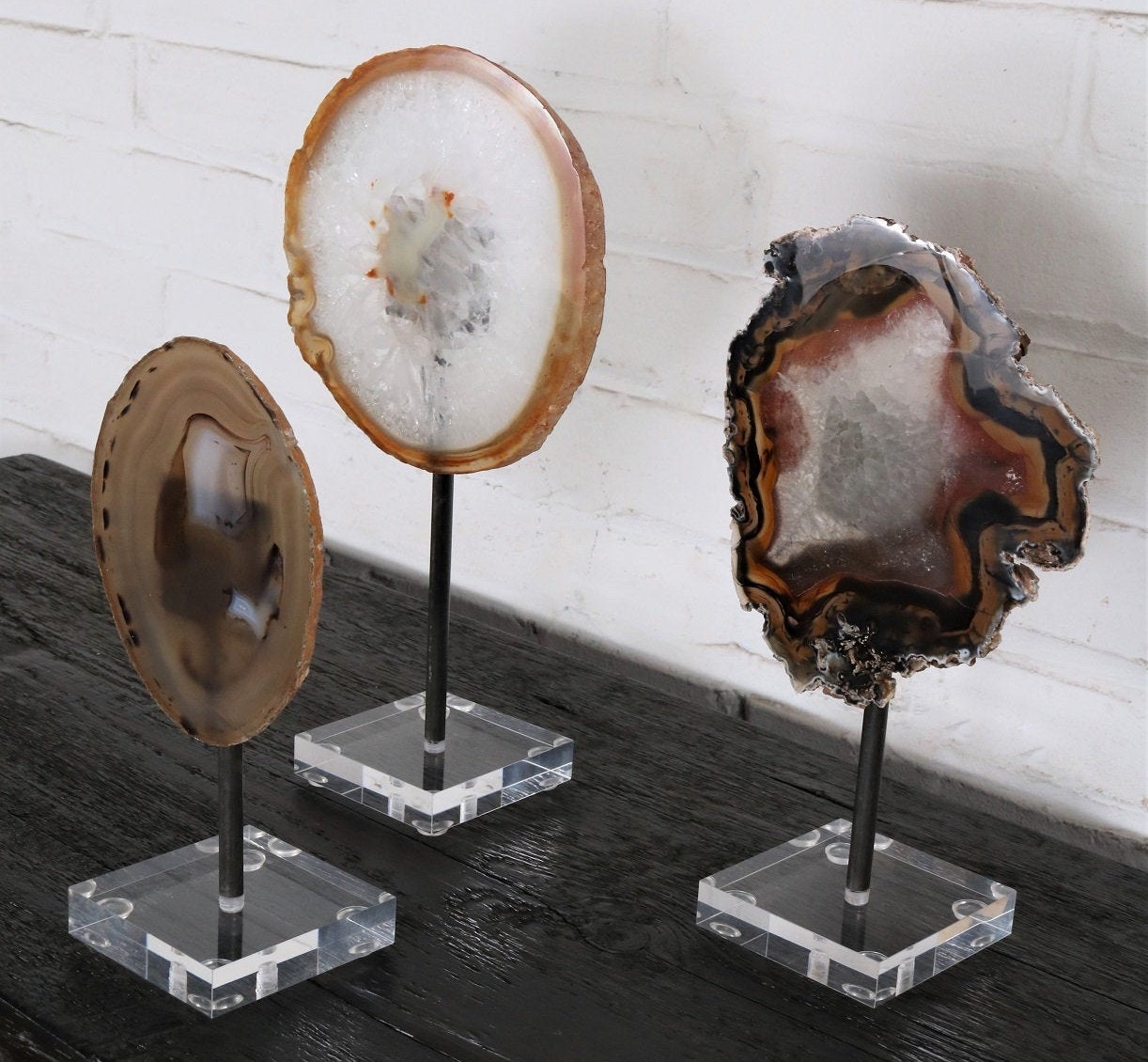 Agate Slice on Stand Set of Three Polished Natural Brazilian - Etsy