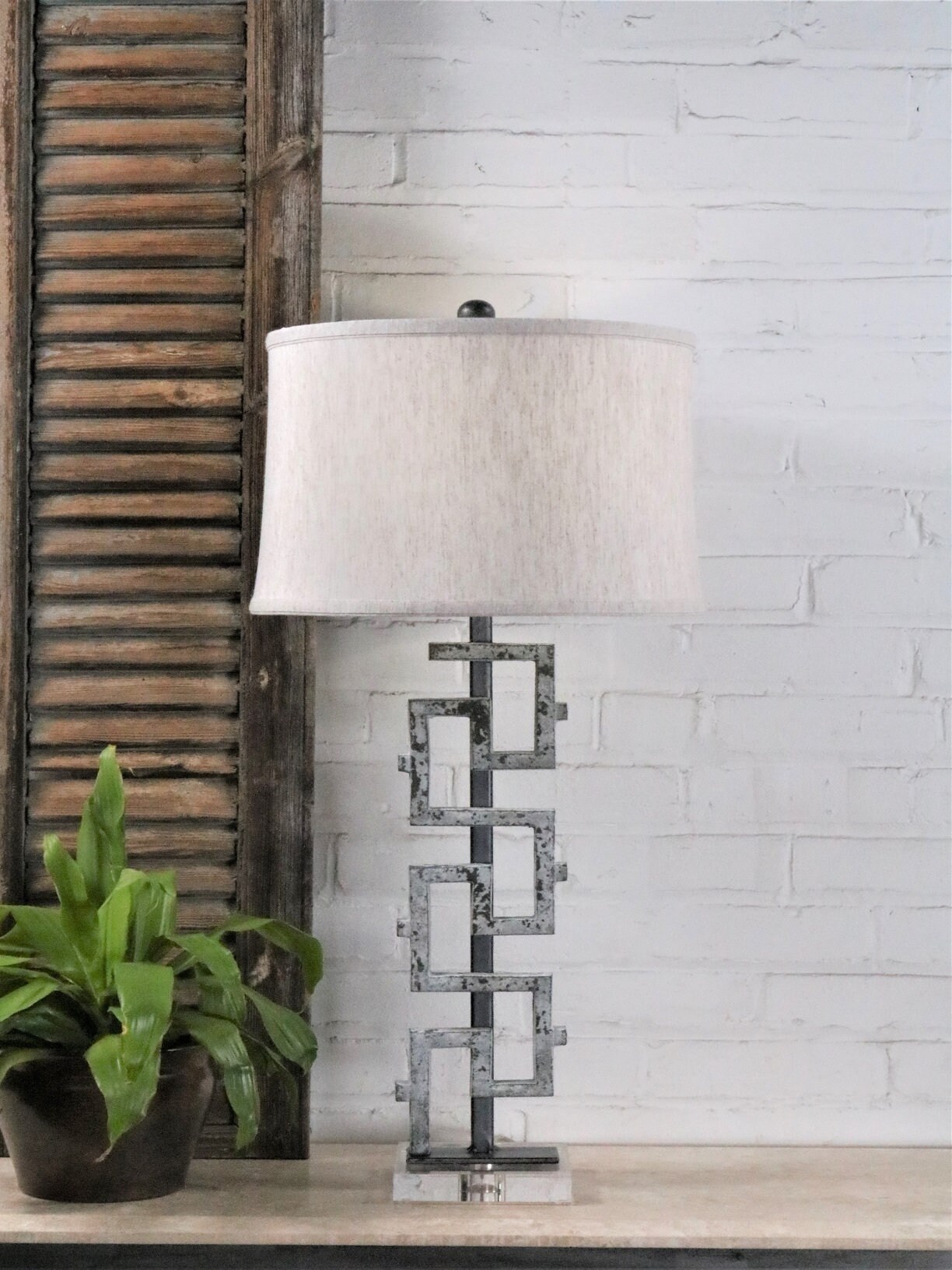 Handmade Iron Table Lamp With Linen Shade, Acrylic Base - Modern Rustic ...