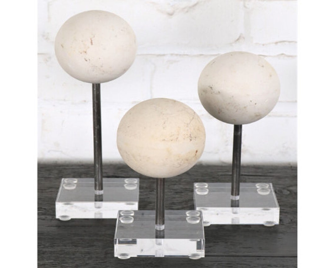 Reclaimed Limestone Filtration Ball on Stand-set of Three-acrylic ...