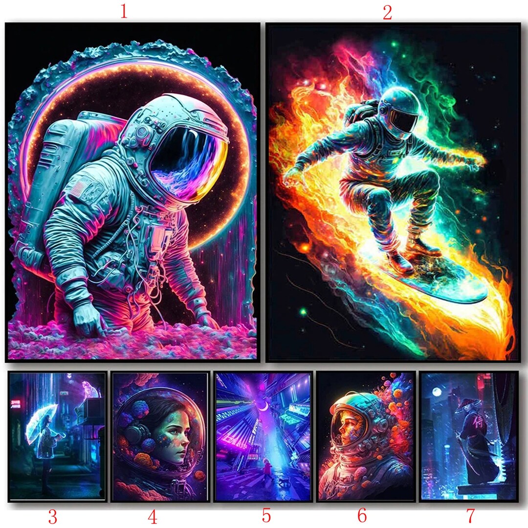 Diamond Painting Neon Punk Pop Art Astronaut Space Diamond Embroidery ...