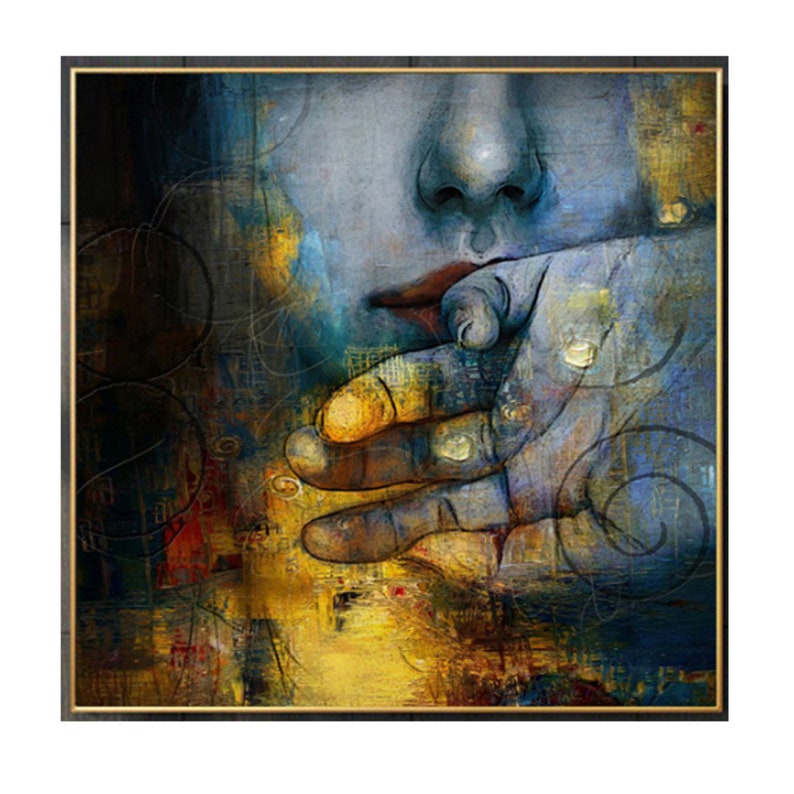Abstract Girl Face Hand Pictures Diamond Painting Wall Art for - Etsy