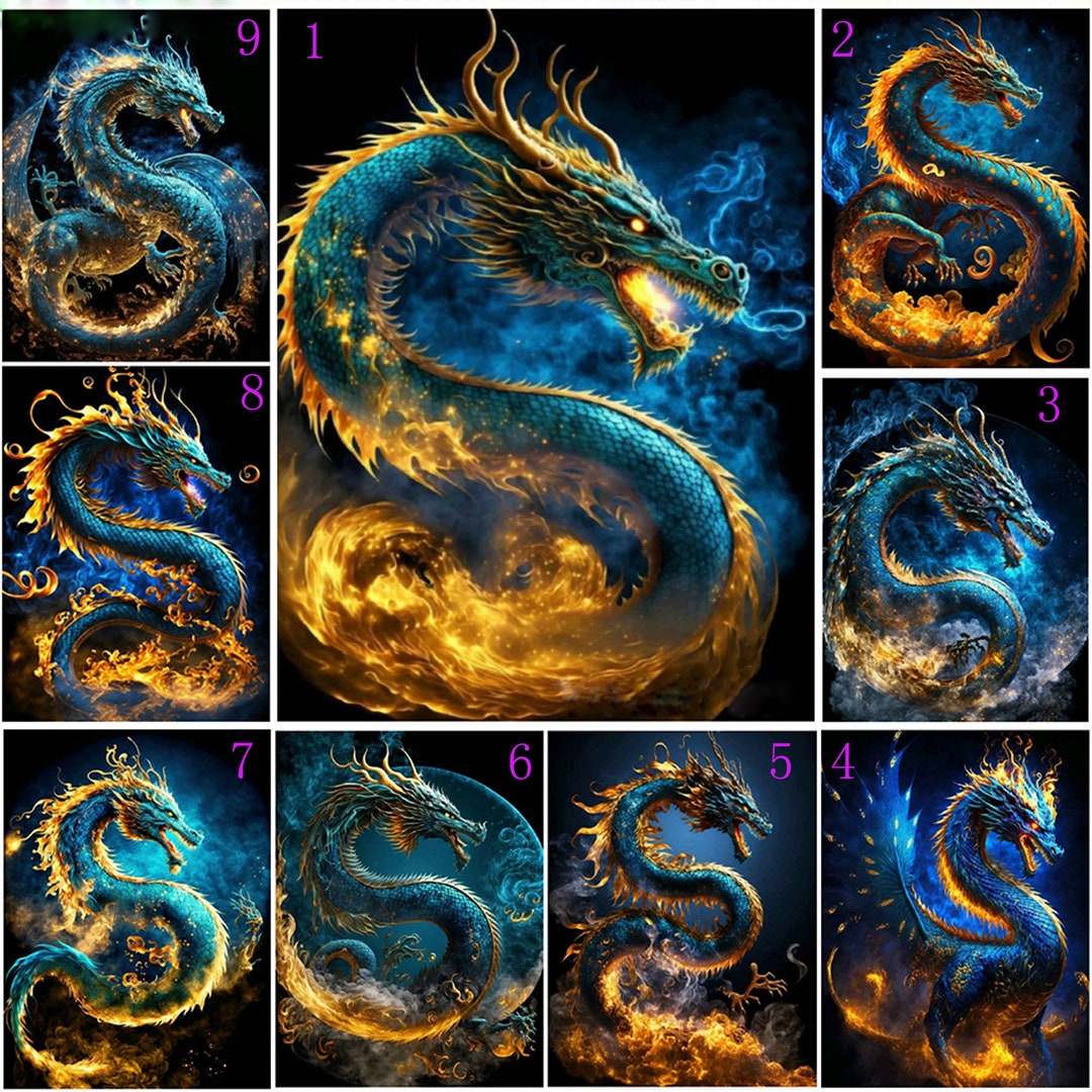 5D DIY Diamond Painting Dragon Full Drill Resin Rhinestones Cross ...