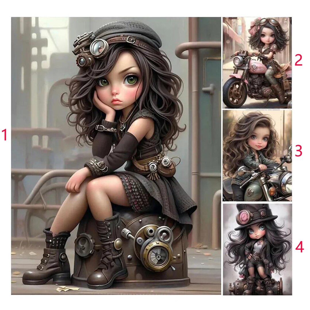 Full Square Round Sweet Cool Girl Riding Motorcycle 5D DIY Diamond ...