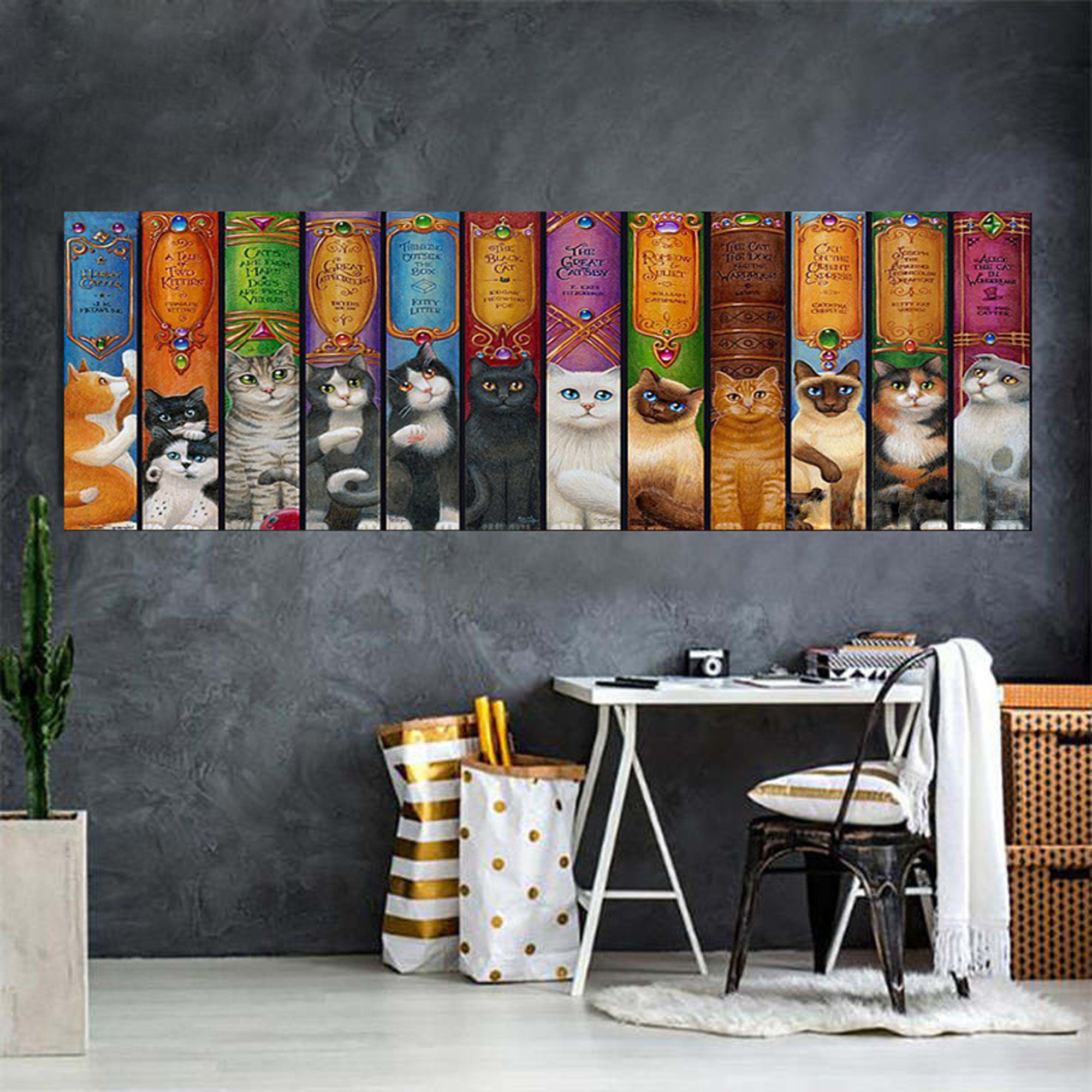 Cartoon Cat Bookshelf 5D Diamond Painting, DIY Mosaic Art - Etsy