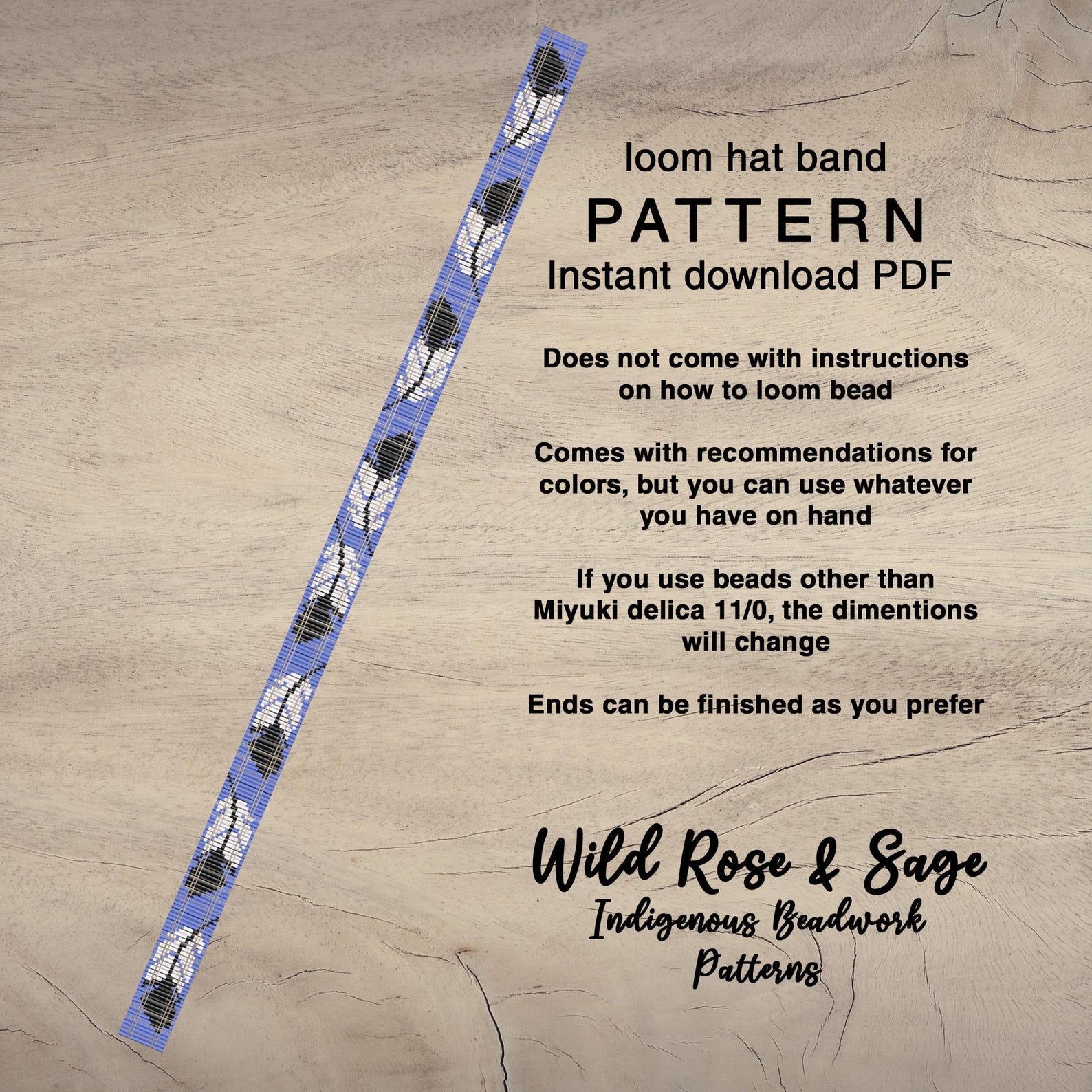 Hat Band Feather Loom Pattern | PDF Miyuki Delica 11/0 Seed Beaded ...