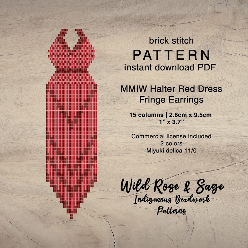 MMIW Stolen Sisters Red Dress Halter Seed Bead Fringe Earring Pattern ...