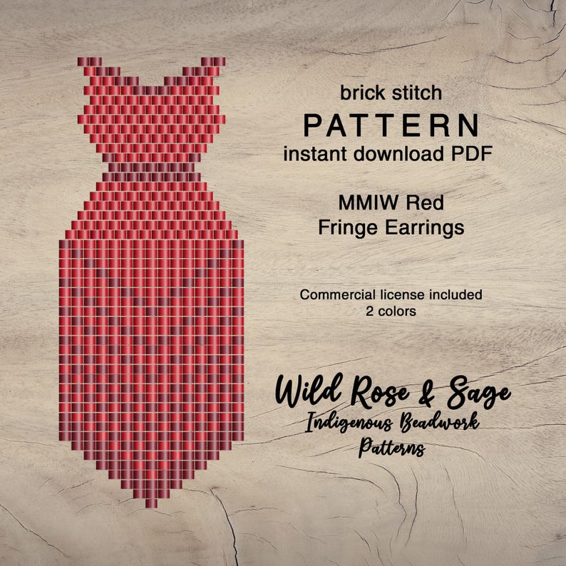 MMIW Stolen Sisters Red Dress Seed Bead Fringe Earring Pattern | Brick ...