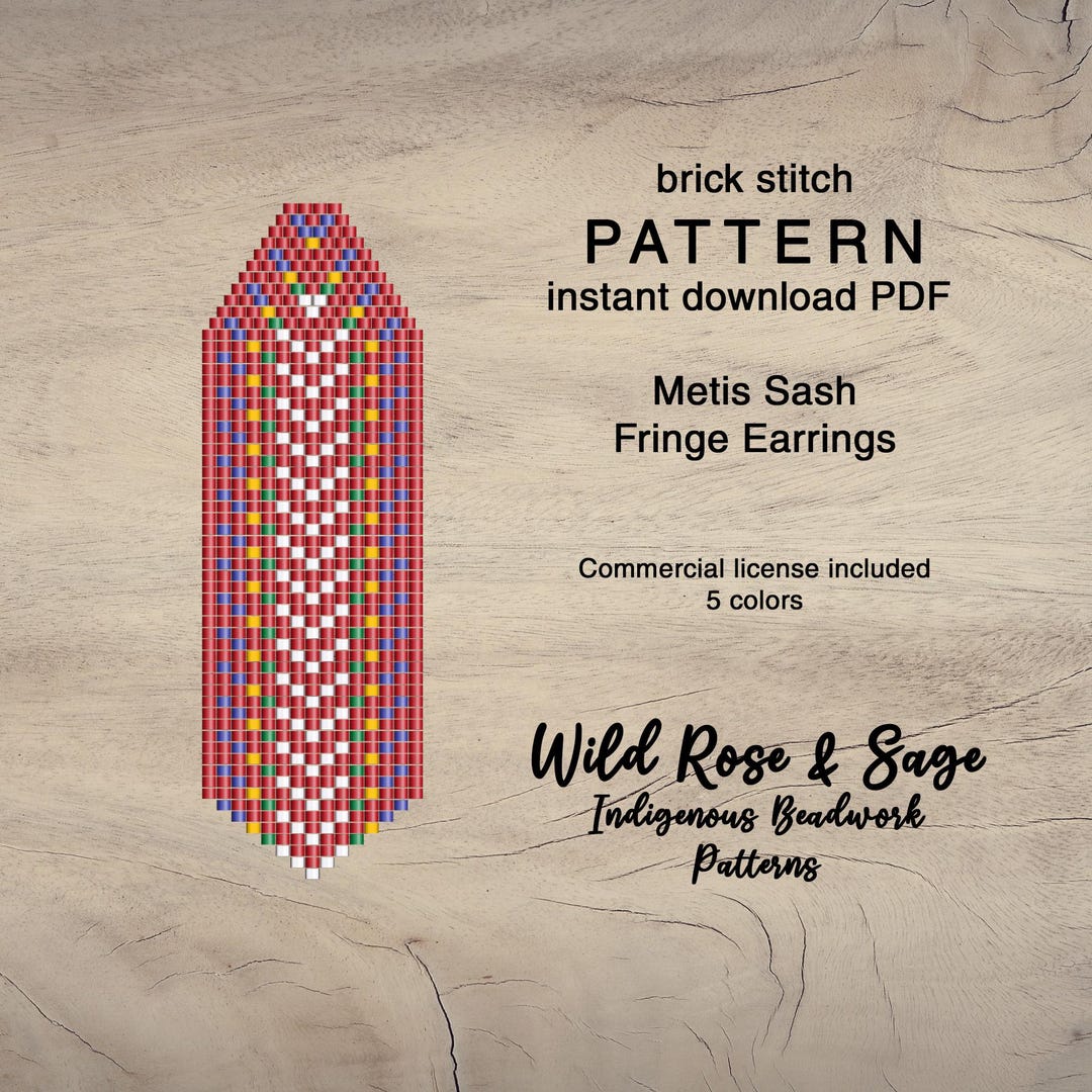 Metis Sash Seed Bead Fringe Earring Pattern | Brick Stitch Seed Beaded ...