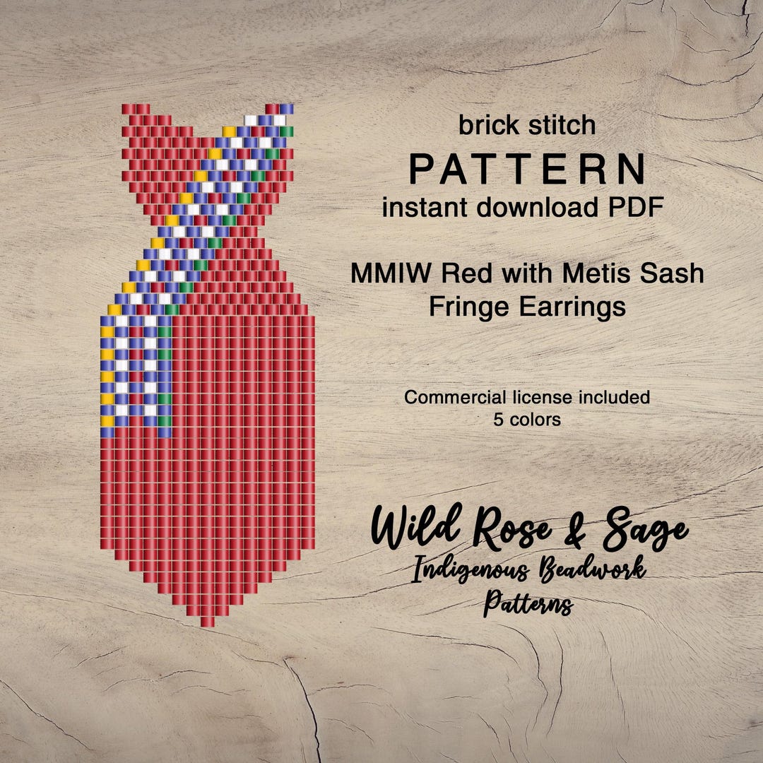 MMIW Stolen Sisters With Metis Sash Seed Bead Fringe Earring Pattern ...