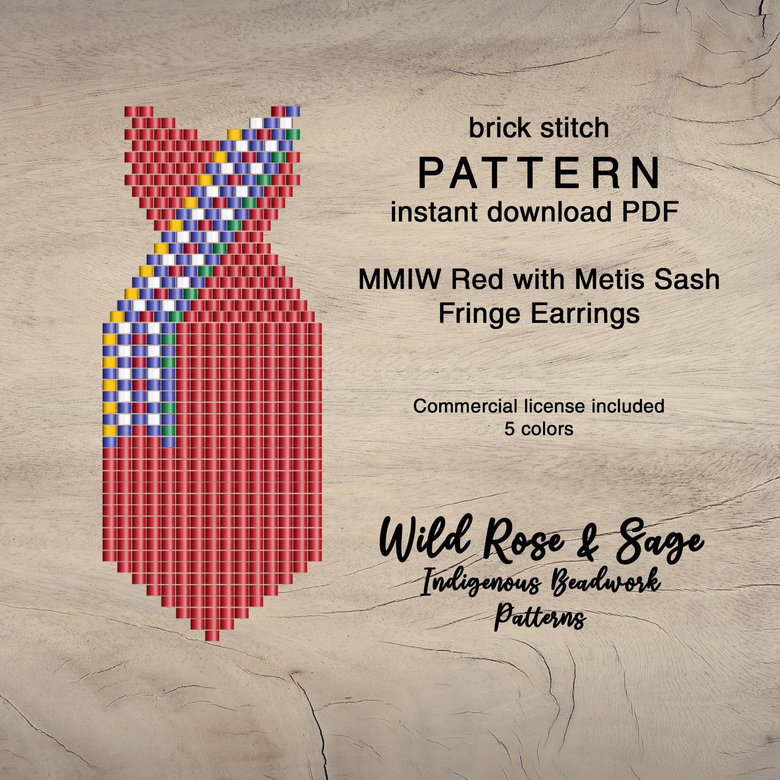 MMIW Stolen Sisters With Metis Sash Seed Bead Fringe Earring Pattern ...