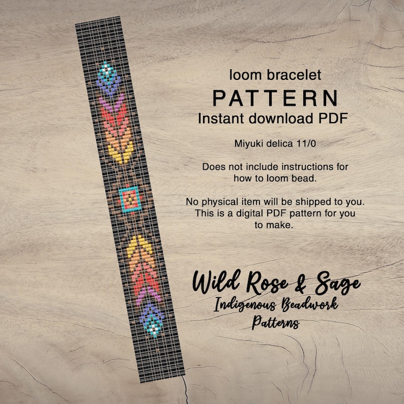 Stylized Feather Bead Loom Pattern Bracelet | PDF Miyuki Delica 11/0 ...