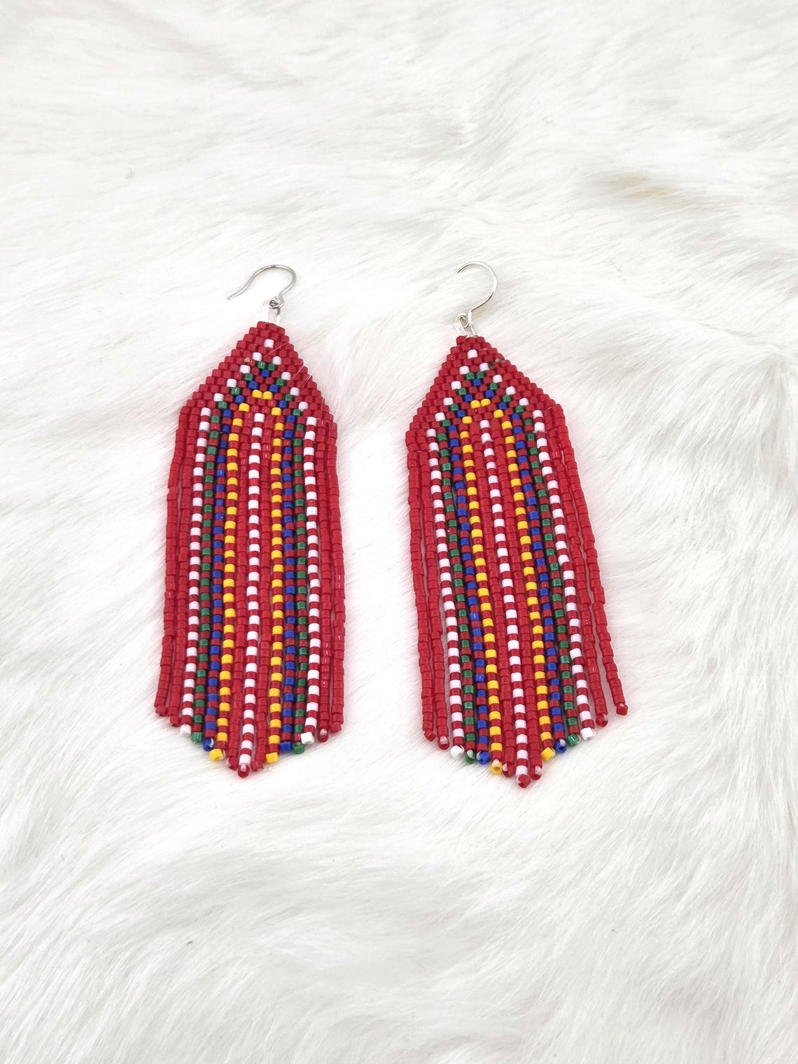 Metis Sash Seed Bead Fringe Earring Pattern | Brick Stitch Seed Beaded ...