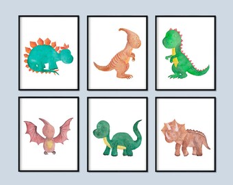 Watercolor dinosaur | Etsy