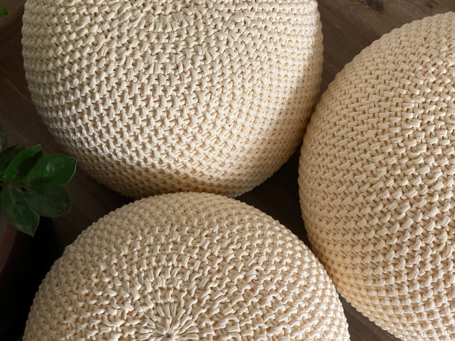 Knitted Mustard/ivory Pouf, Stuffed Round Ottoman, Nursery Pouf for ...