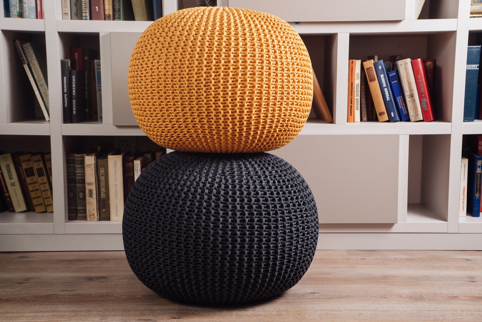 Handmade Pouf Ottoman Graphite/mustard Pouf Crochet Floor - Etsy