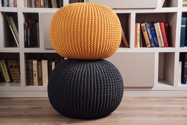 Handmade Pouf Ottoman Graphite/mustard Pouf Crochet Floor - Etsy