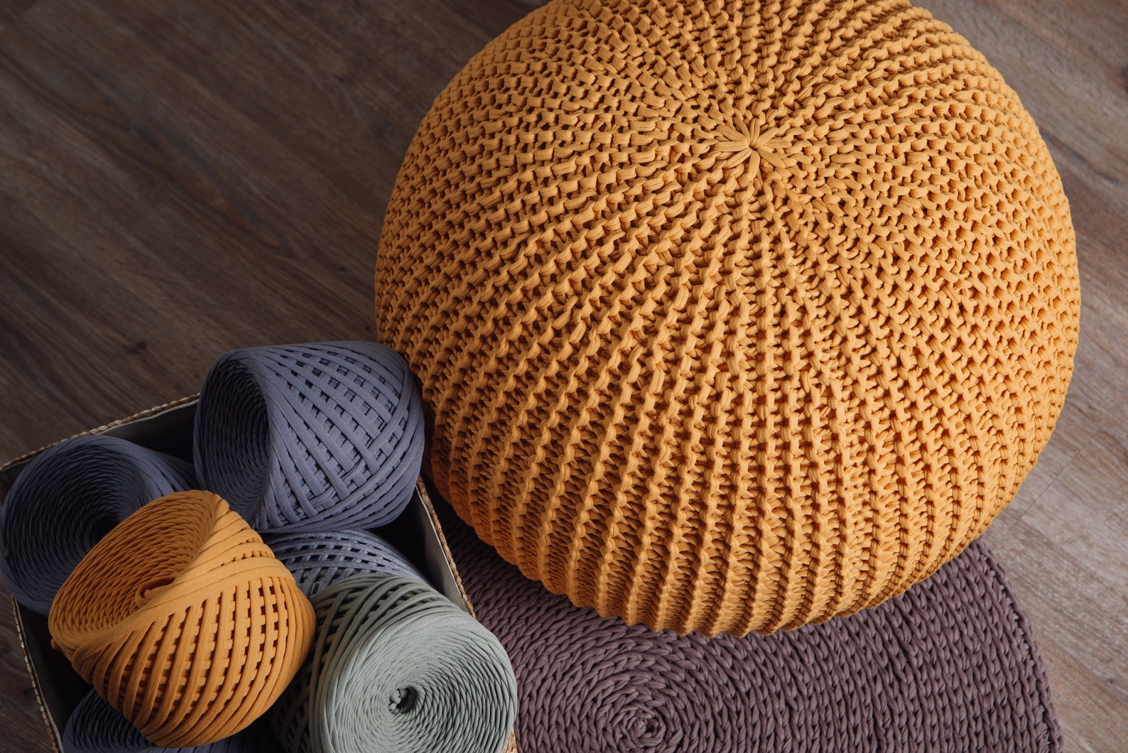 Mustard Pouf Stuffed Ottoman Round Pouf Chunky Pouf Crochet - Etsy