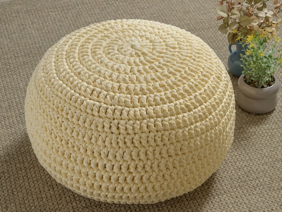 White Pouf Ottoman Cream Pouf Crochet Crochet Floor Pillow Knitted Ottoman Pouf Scandinavian Pouf Large Pouf for Kids adults Etsy