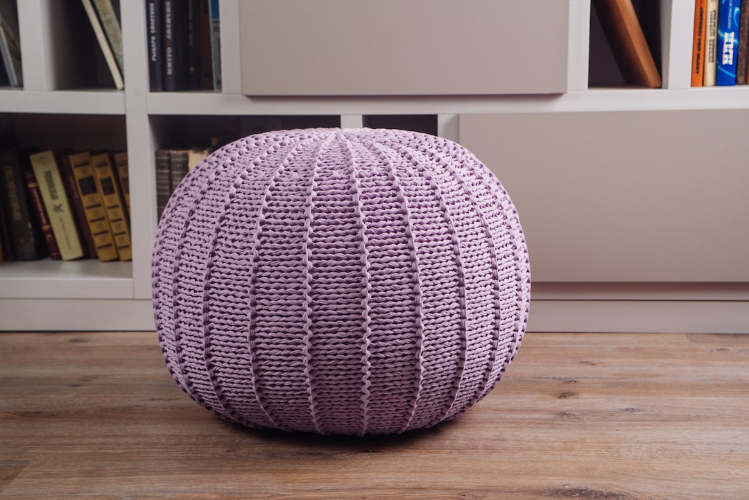 Knitted Lavender Pouf, Purple Crochet Ottoman, Violet Floor Pillow ...