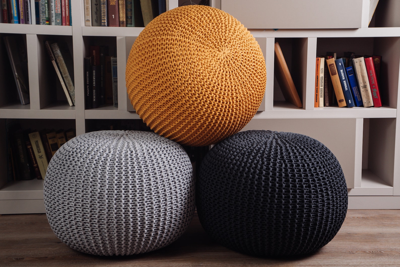 Mustard Pouf Stuffed Ottoman Round Pouf Chunky Pouf Crochet - Etsy