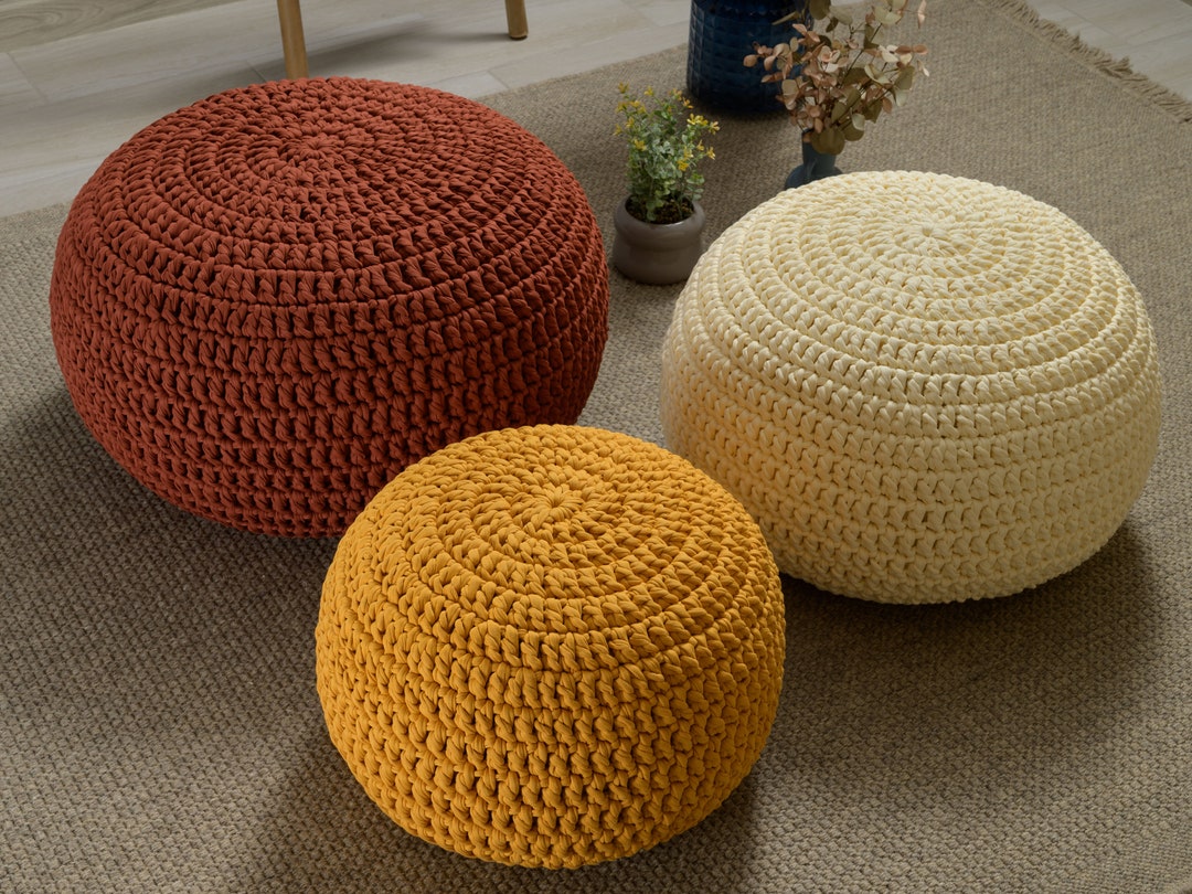 Mustard Pouf Crochet, Round Floor Pouf for Kids/adults, Crochet Floor ...