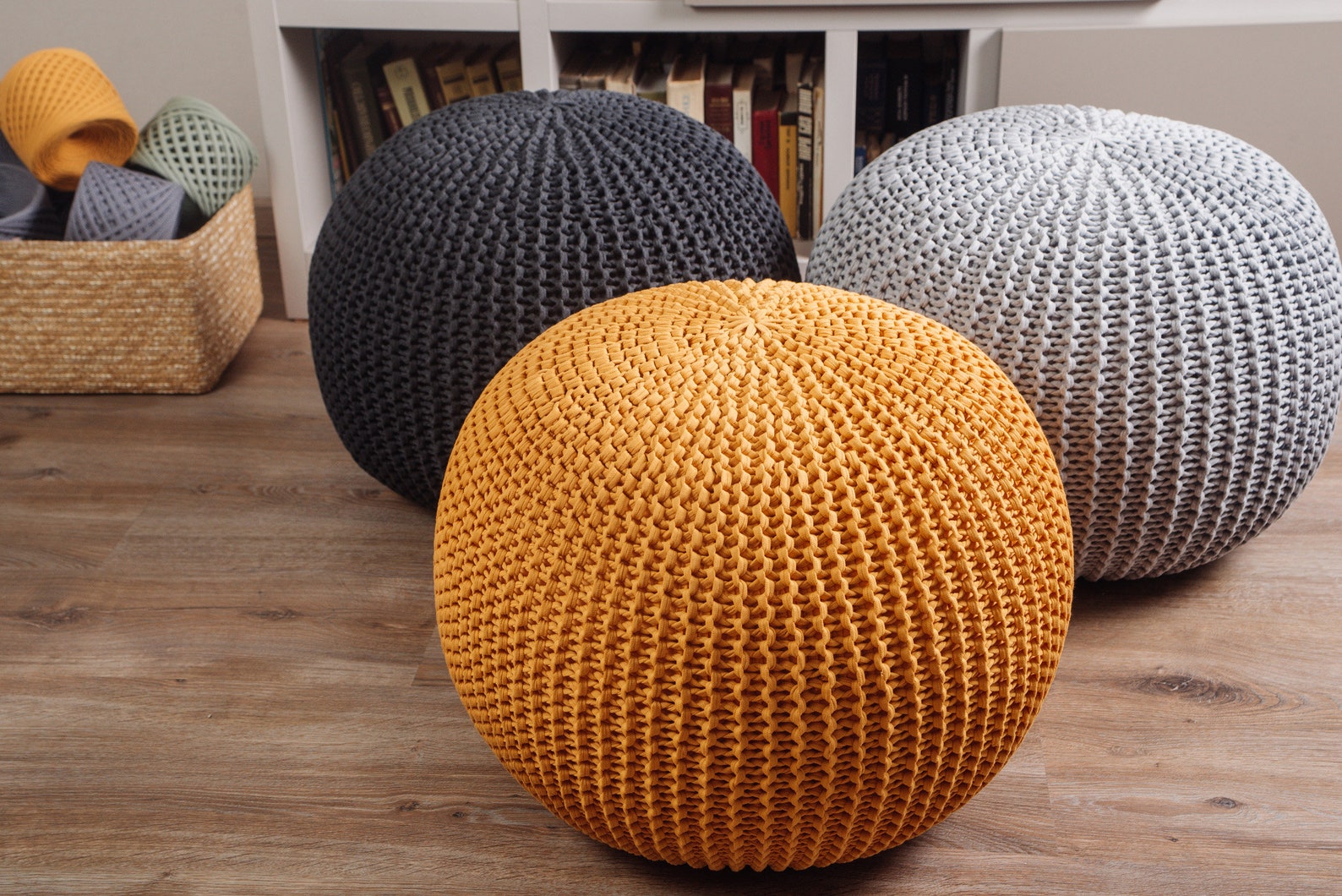 Mustard Pouf Stuffed Ottoman Round Pouf Chunky Pouf Crochet - Etsy