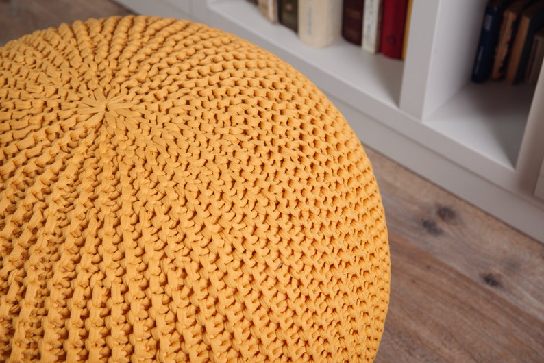 Mustard Pouf Stuffed Ottoman Round Pouf Chunky Pouf Crochet - Etsy