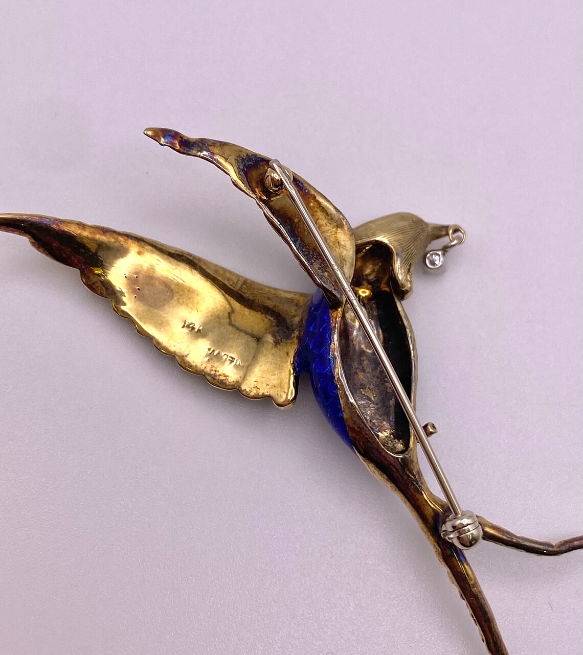 14k Yellow Gold Vintage Hummingbird Pin - Etsy