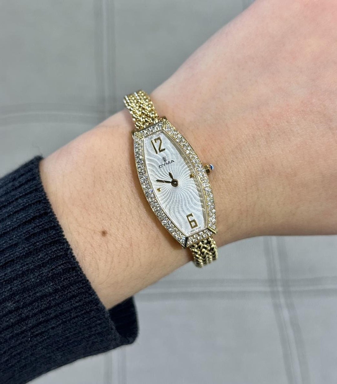 18k Yellow Gold Vintage Diamond Cyma Ladies Watch - Etsy