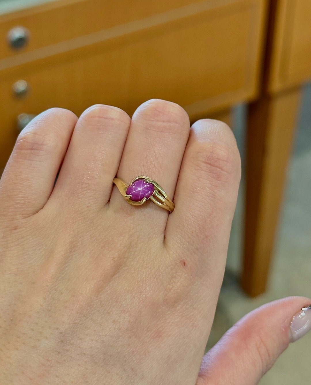14k Yellow Gold Synthetic Star Sapphire Vintage Ring - Etsy