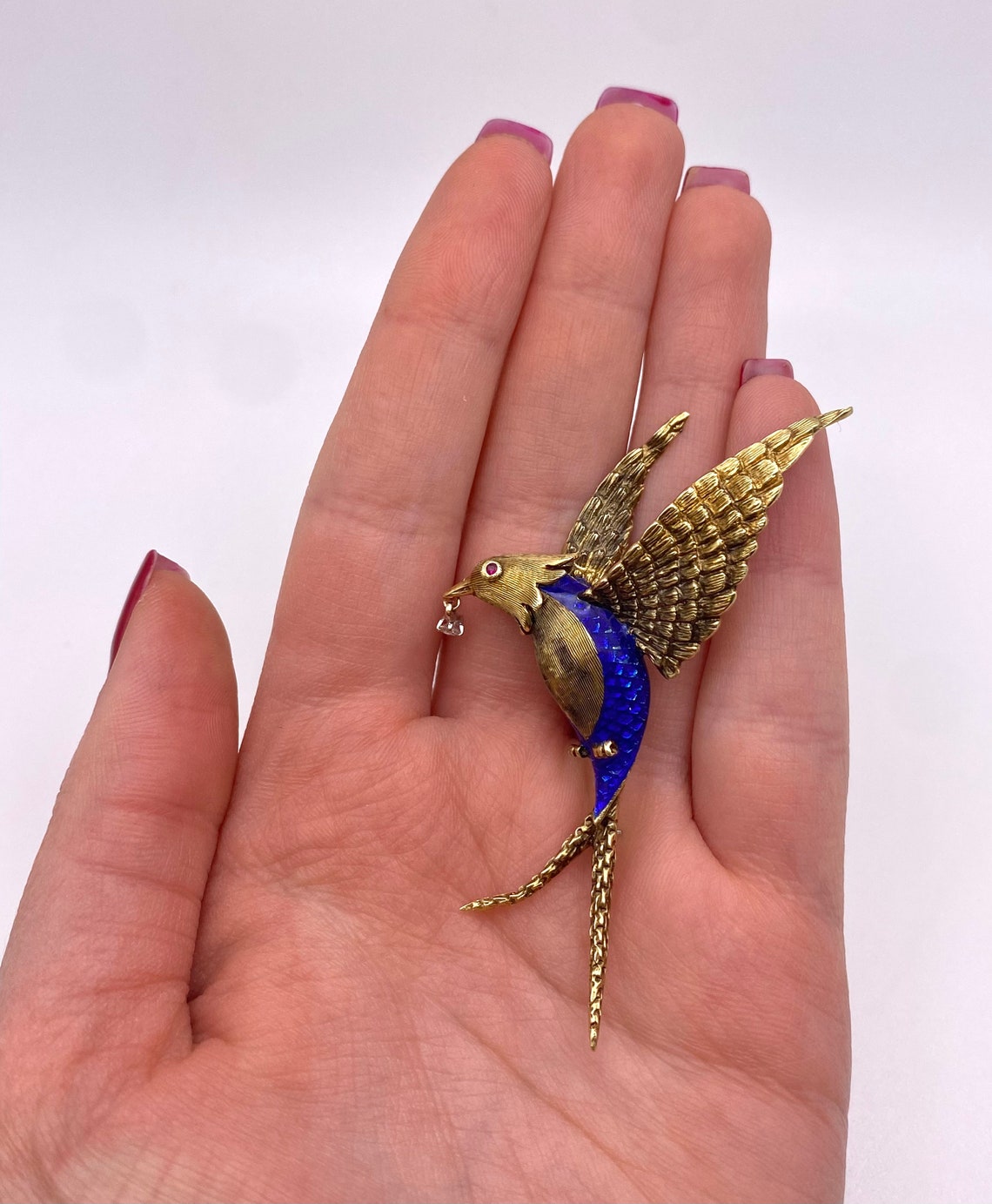 14k Yellow Gold Vintage Hummingbird Pin - Etsy