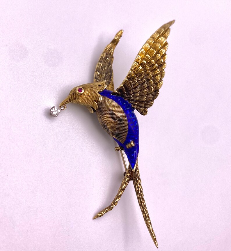 14k Yellow Gold Vintage Hummingbird Pin - Etsy