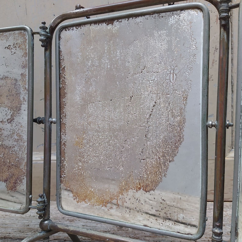 Antique French Trifold Mirror With Original Mercury Mirror Glass ~ Textured Antique Mercury ...