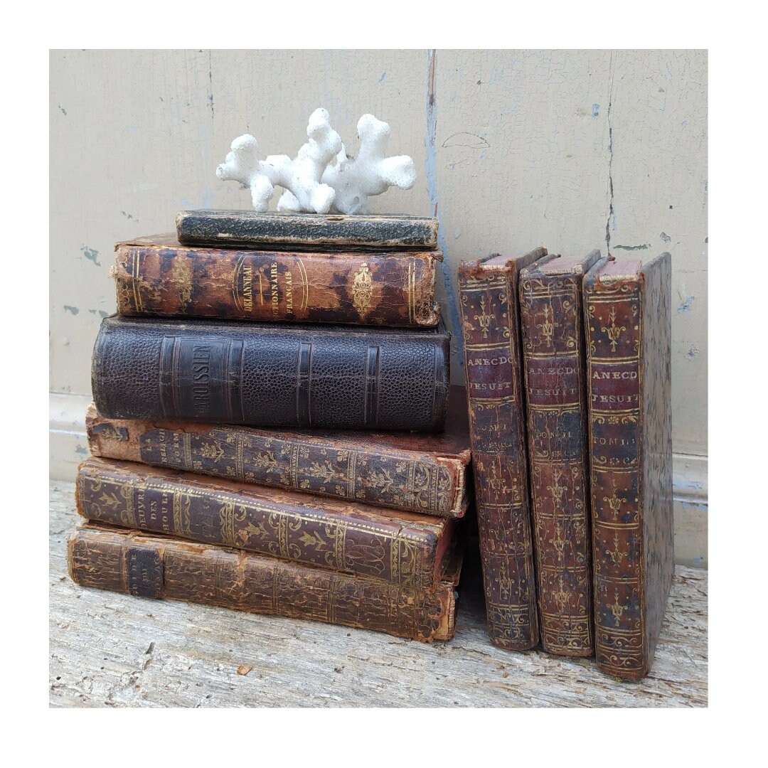 9 Small Antique French Leather Books From the 1800's Bookshelf Decor ...