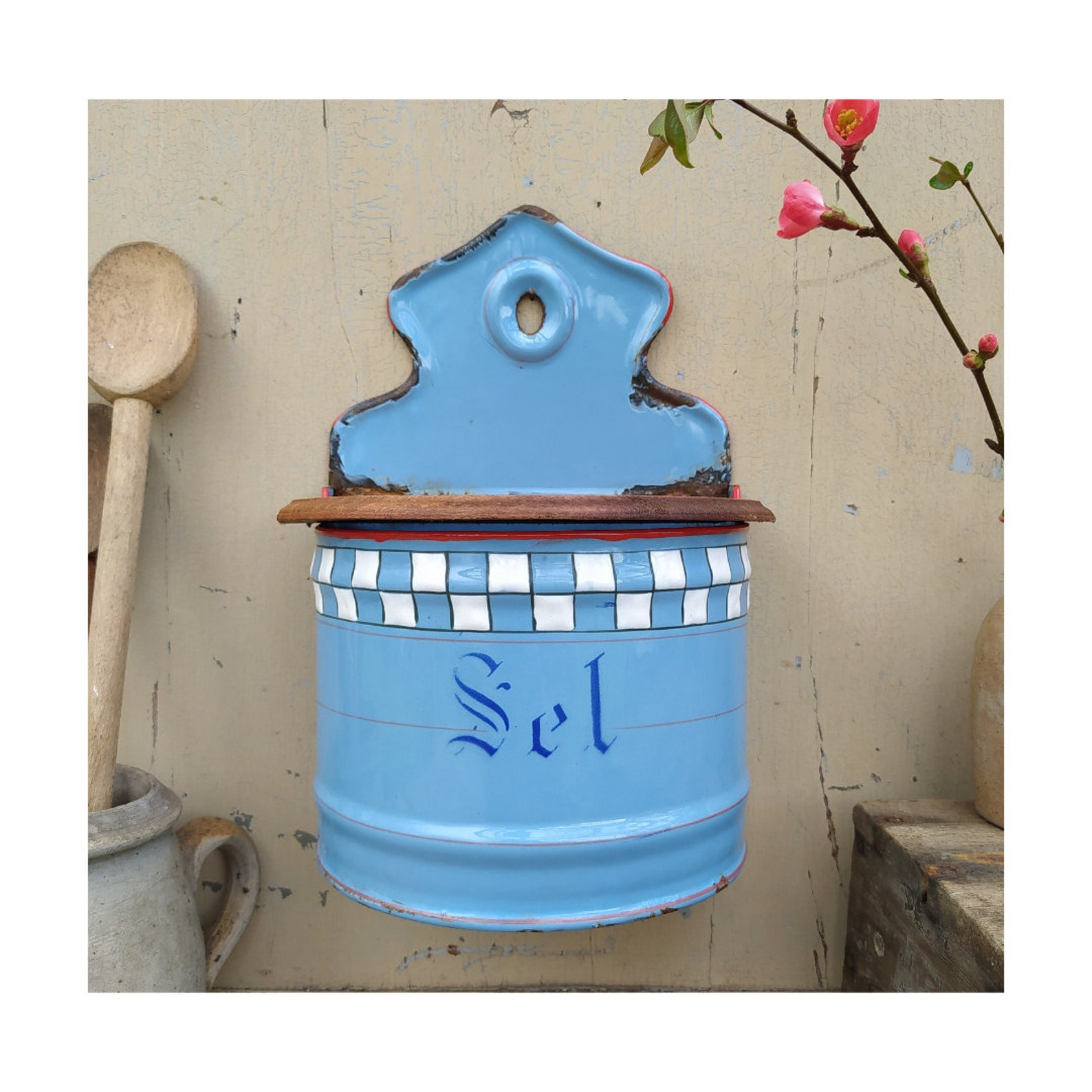 Antique French Blue Salt Cellar ~ Blue and White Checkered "lustucru ...